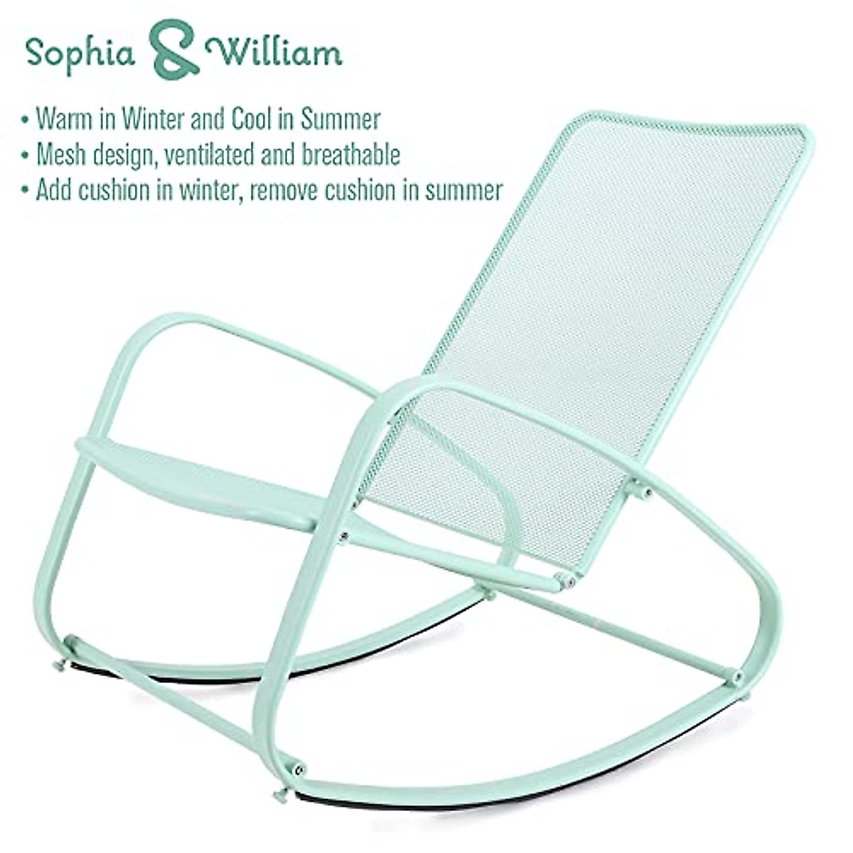 Sophia & William Outdoor Patio Rocking Chair Padded Steel Rocker Chairs Clearance Support 300lbs, Green
