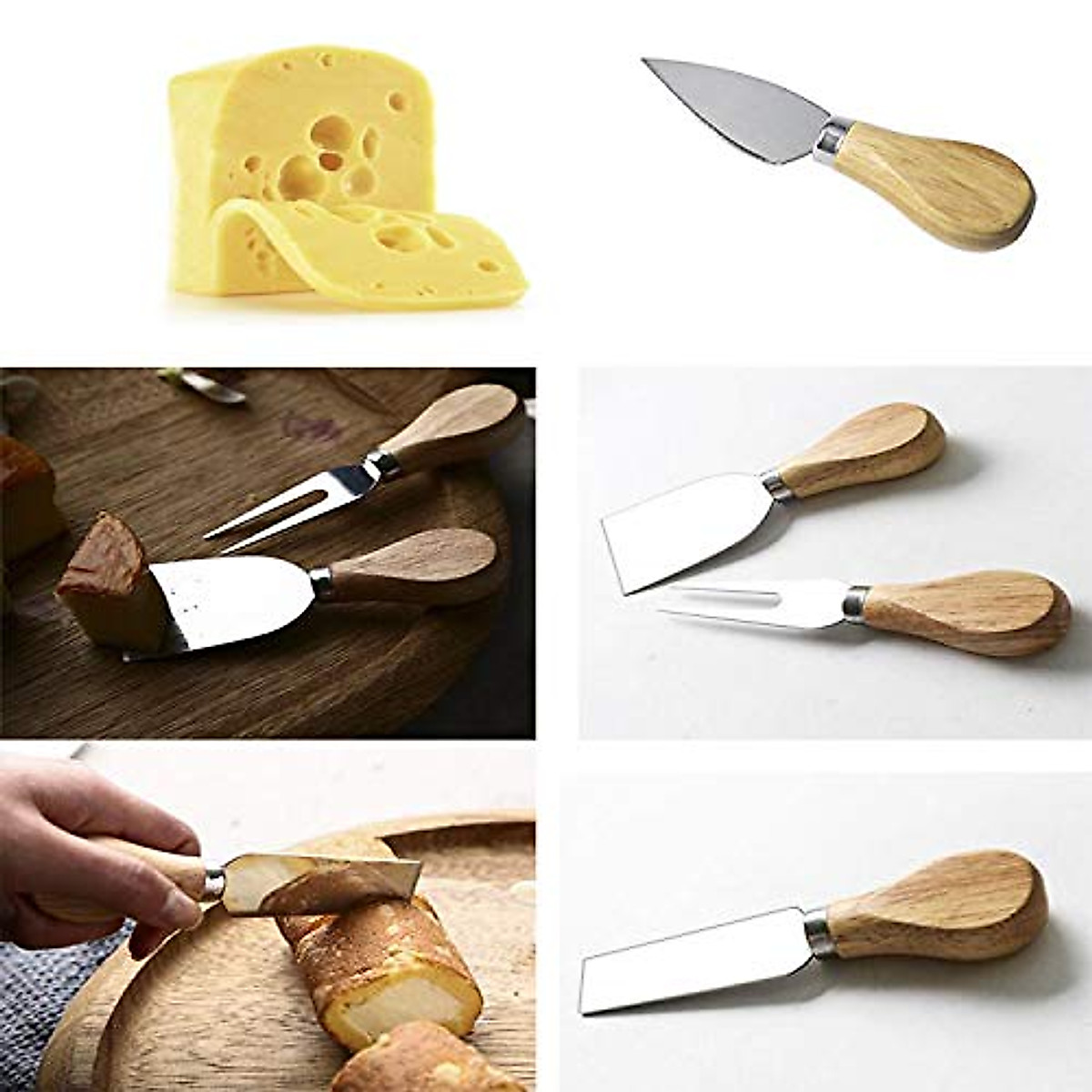 Baby bells Cheese Knives with Wood Handle Steel Stainless Cheese Slicer Cheese Cutter，4 Pcs Travel Cheese Knives Set(4 Pcs)