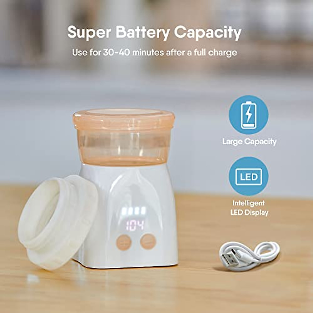 BabyBond Portable Bottle Warmer, Baby Bottle Warmer for Travel Compatible with Most Bottles Rechargeable Travel Bottle Warmer Cordless for Baby Milk Breastmilk with Precise Temperature Control (Pink)