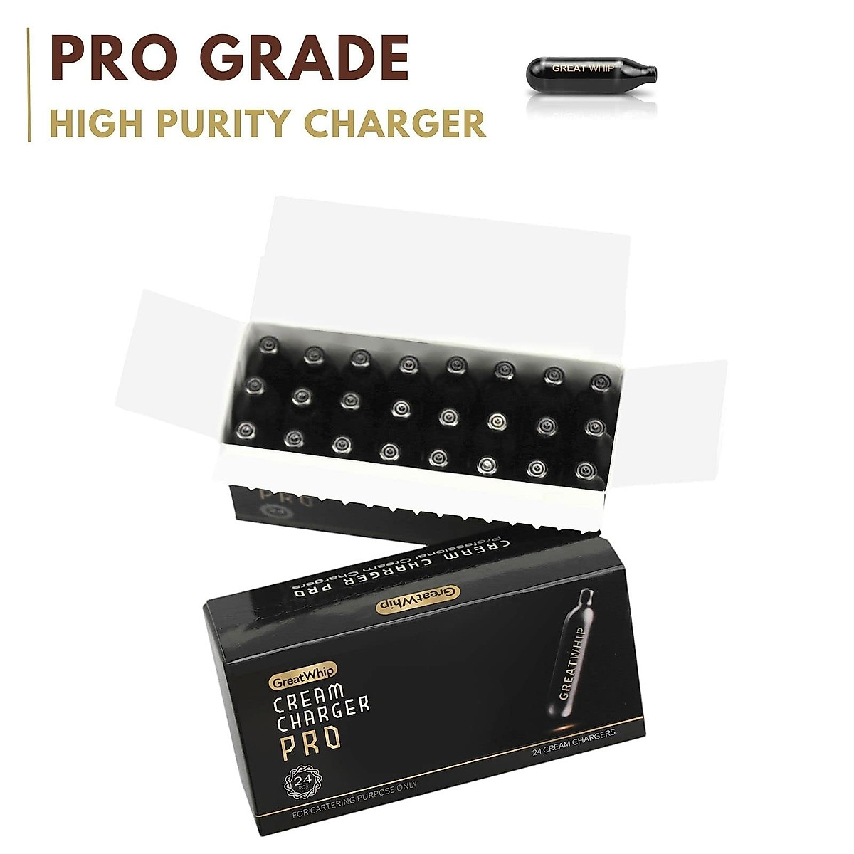 GreatWhip Professional Whipped Cream Charger 600 Count / 1 Box Nitrous Oxide Cartridges Highest Purity Whip Cream Tank