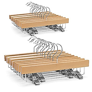Nature Smile Kids Solid Wooden Pants Hangers,Baby Toddler Children Wood Skirts Hangers,Trousers Bottom 11.8 inches Hangers with 2-Adjustable Clips Anti-Rust Hook Pack of 20 (Natural)