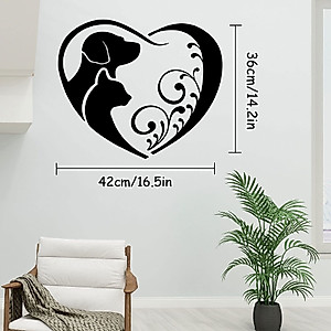 JINGBELUS Dog and Cat Heart Shape Silhouette Wall Decals Removable Vinyl Art Mural Waterproof Wall Stickers for Living Room Bedroom Nursery Cat and Dog House Home Decoration Wallpaper(JB0712003)