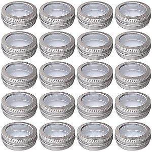 2 Ounce Aluminum Tin Jar 60 ml Refillable Containers Clear Top Screw Lid Round Tin Container Bottle for Cosmetic,Lip Balm, Cream, 12 Pcs.
