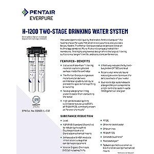 Pentair Everpure H-1200 Quick-Change Filter Cartridge Set, EV928201, Replacement Twin Pack for Use in Everpure H-1200 Drinking Water System, 1,000 Gallon Capacity, 0.5 Micron