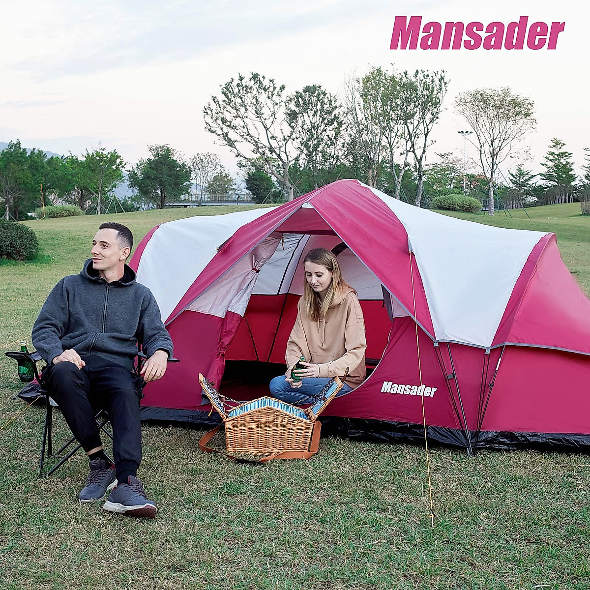 Mansader 6 Person Family Camping Tent,Waterproof Windproof with Top Rainfly,Easy Set Up,Pop Up Tent for Outdoor Camping Hiking Travel (Wine Red)