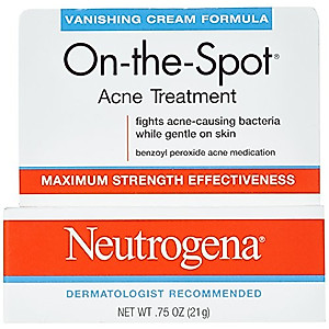 Neutrogena On-The-Spot Acne Spot Treatment with 2.5% Benzoyl Peroxide Acne Treatment Medication to Treat Face Acne, Gentle Benzoyl Peroxide Pimple Cream for Acne Prone Skin Care.75 oz