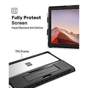 ProCase Case for 12.3" Microsoft Surface Pro 7 Plus, Pro 7, Pro 6, Pro 5, Pro 2017, Pro 4, Pro LTE, Rugged Protective Cover with Pencil Holder, Hand Strap, Compatible with Type Cover Keyboard -Black