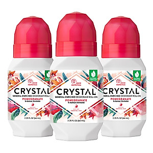 Crystal Mineral Deodorant Roll-On Body Deodorant With 24-Hour Odor Protection, Pomegranate, Non-Sticky Roll-On, Aluminium Chloride, 2.25 FL OZ - 3 pack
