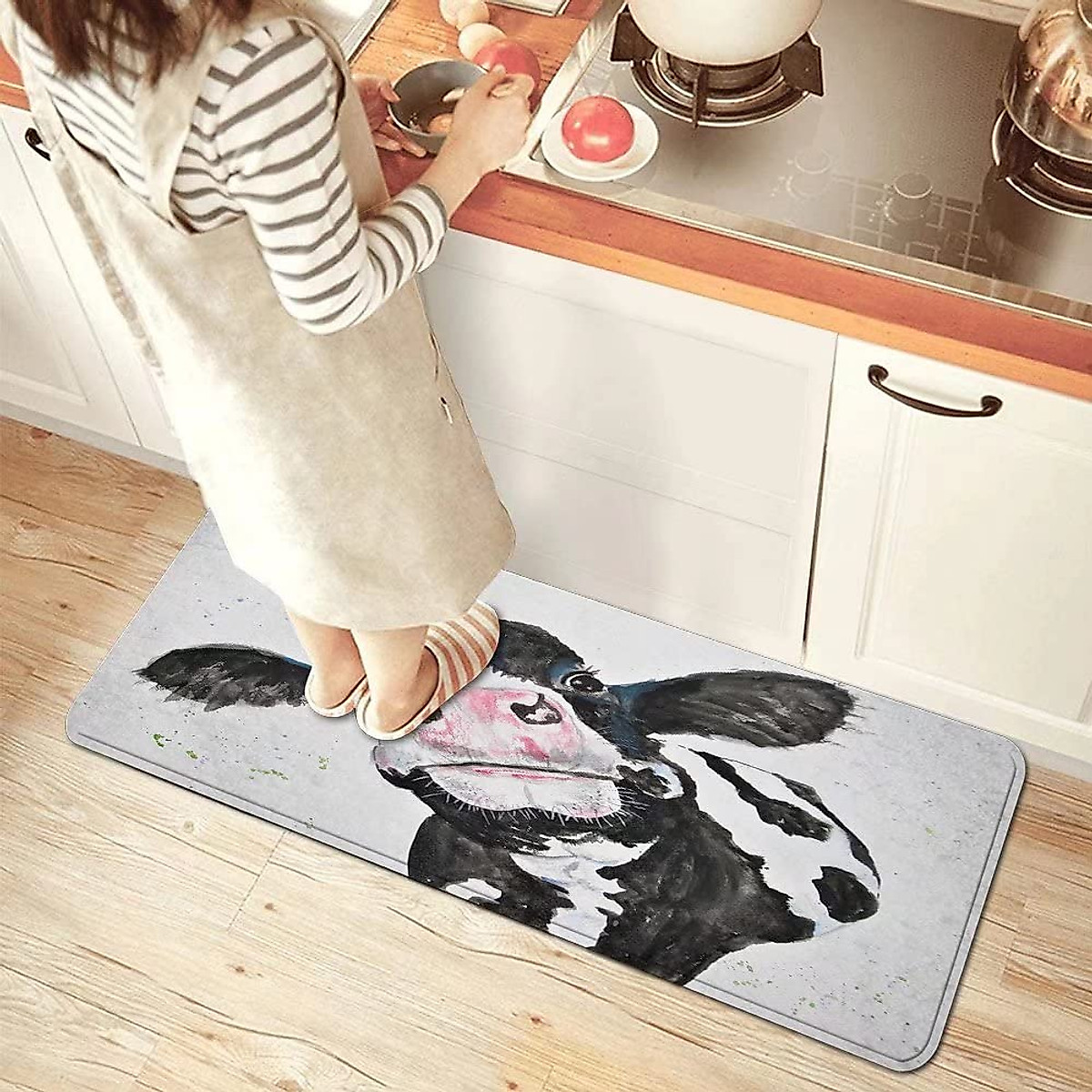 SHUSTARY Cow Kitchen Rugs,Cute Farmhouse Animal Non-Slip Anti Fatigue Mat The Looking at You Sideways Funny Farm Animals Comfort Floor Mats Oil Stain Resistant Easy to Clean Rug, 17.7x47.2 inches