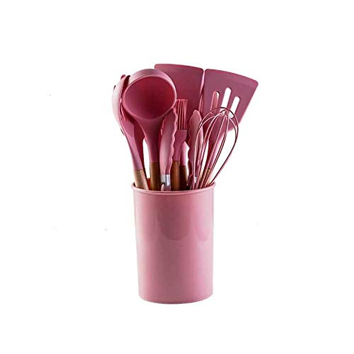 LMMDP Silicone Kitchen Tools Set Cooking Tools Utensils Set Spatula Shovel Soup Spoon with Wooden Handle Special Heat-resistant Design