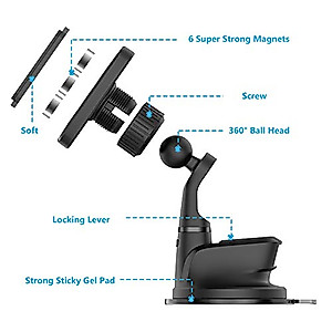 WixGear Dashboard Mount, Universal Magnetic Car Mount Holder, Windshield Mount and Dashboard Mount Holder for Cell Phones with Strong Dashboard Gell– (New Rectangle Head)