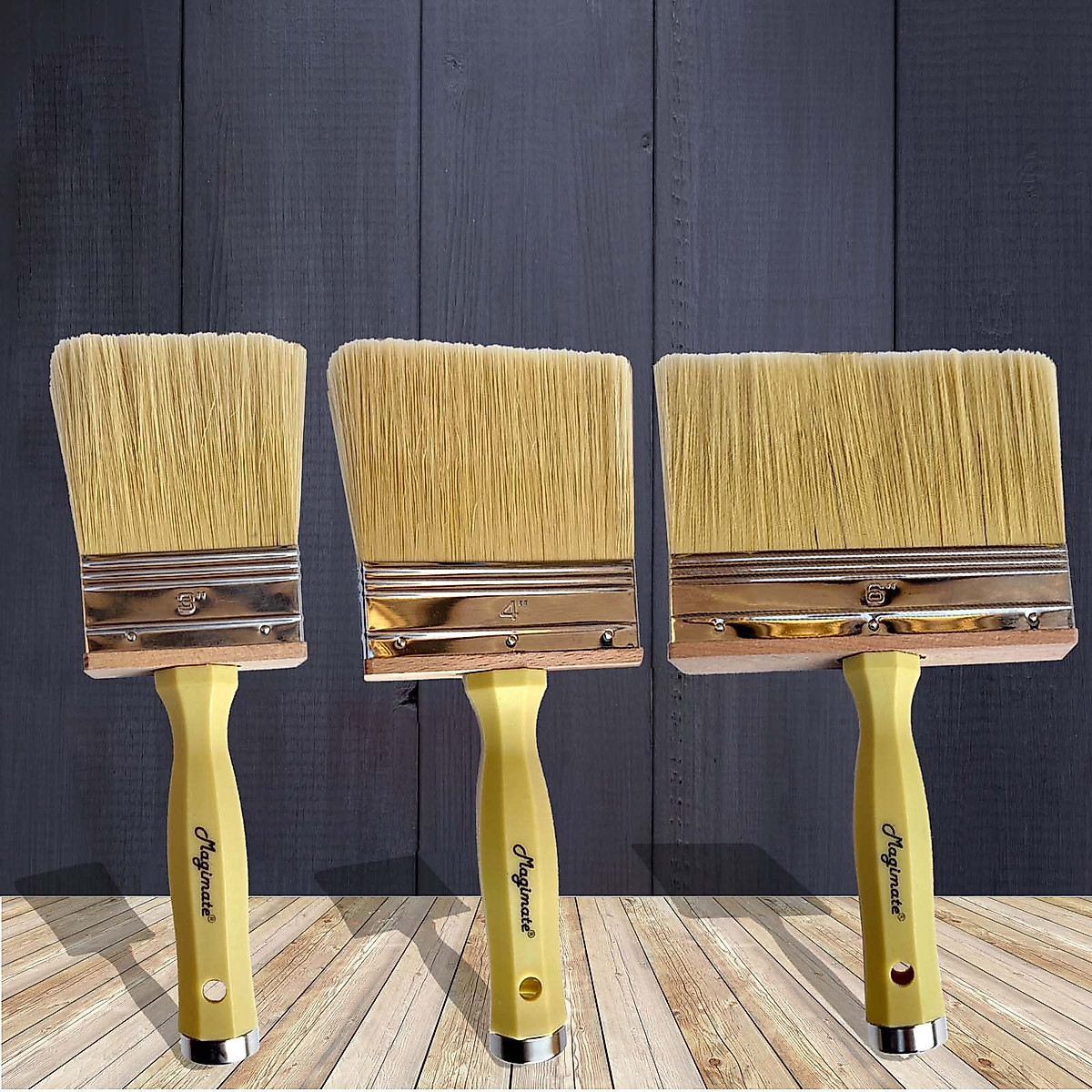 Magimate Deck Stain and Sealer Block Paint Brushes on Wood, Walls, Furniture, Shed and Fence, Large and Thick Bristle Paint Brushes, 3-inch, 4-inch and 6-inch Assortment, Set of 3