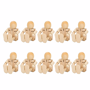 Natudeco 10PCS Toy People Set Unfinished Wood Toys Wooden Craft People Figures Unfinished Wooden Figures Kit Joint Adjustables Robot Paintable Childrens Early Learning Doll Toy Home Decoration