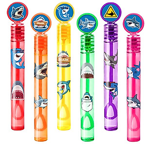 24PCS Shark DIY Bubble Wands Party Favors 96PCS Stickers for Goodie Bag Fillers Pinata Stuffers, Mini Bubble Bulk Birthday Party Supplies Toys Gifts Class Prizes for Toddlers Boys Girls