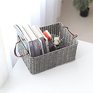 HDKJ PP Tube Storage Basket with handle,Rectangular storage basket,Decorative Home Storage Bins. (Gray, Large)