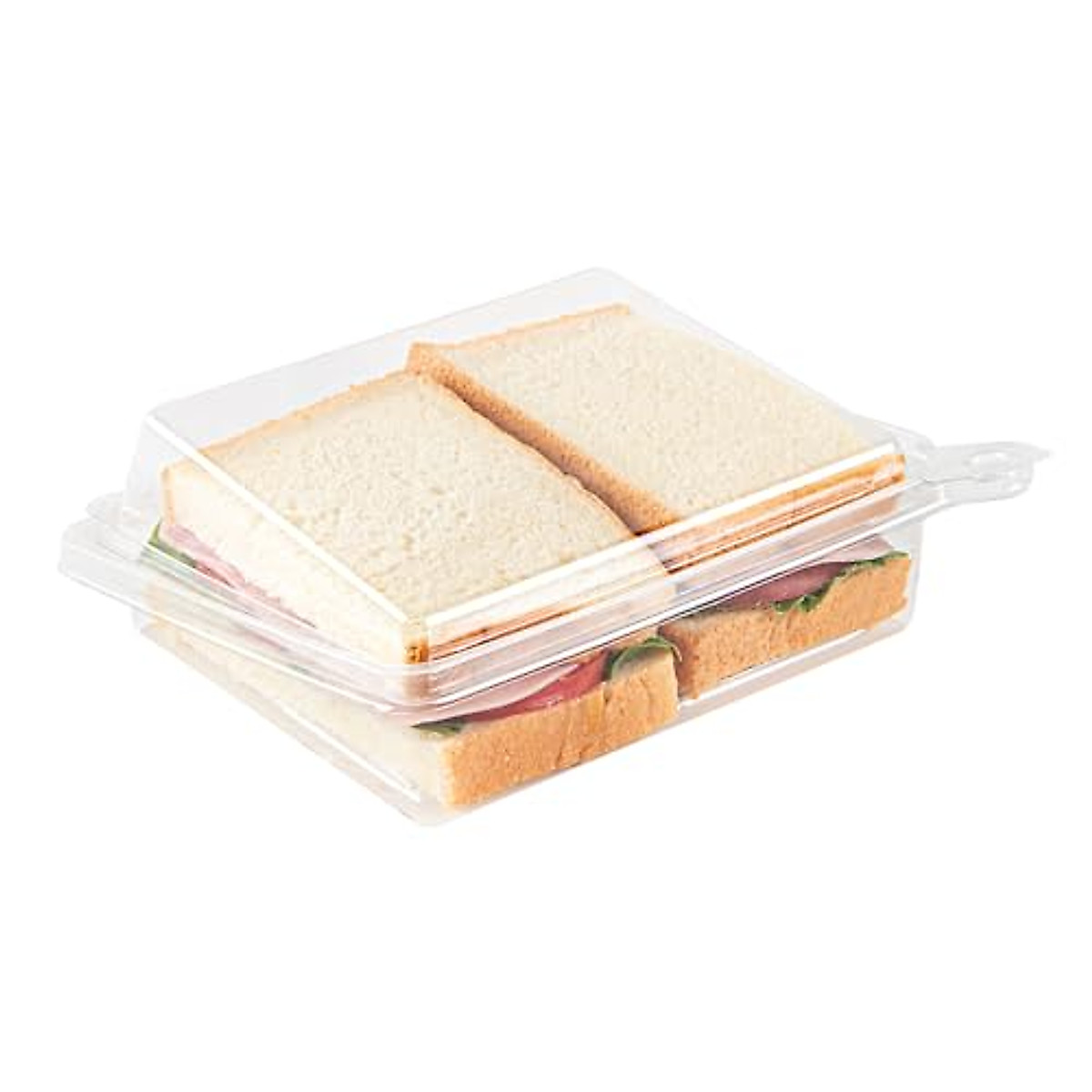 Restaurantware Tamper Tek 6.8 x 5.7 x 1.7 Inch Rectangle Take Out Containers 100 Durable Sandwich To-Go Containers - Tamper-Evident Freezable Clear Plastic Sandwich Containers With Hinged Lids
