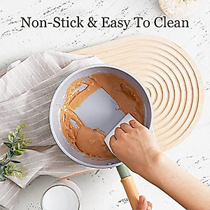 ROCKURWOK Ceramic Nonstick Sauce Pan, 3 QT Pot with Steamer, Non Toxic & PFAS-Free, Wooden Handle for Cool Touch, Universal Base(Gas, Electric & Induction), Green