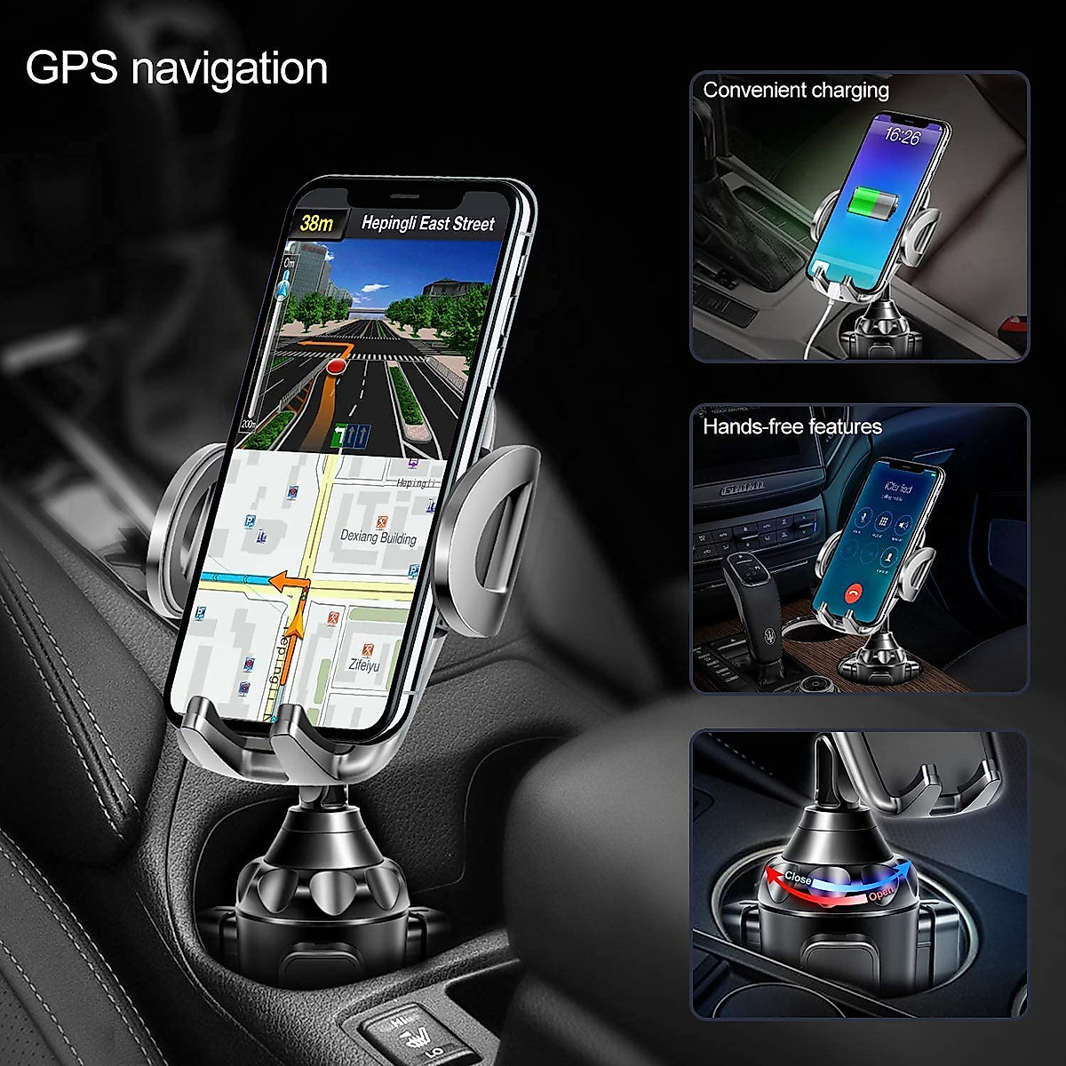 TOPGO Car Cup Holder Phone Mount, Adjustable, Fits iPhone 14 Pro Max/13/xs/11/8plus/6s/samsung Galaxy S10/S9+/S8 Plus/S7 Edge/Note9, Black