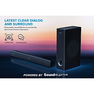 Creative Stage V2 2.1 Soundbar with Subwoofer, Clear Dialog and Surround by Sound Blaster, Bluetooth 5.0, TV ARC, Optical, and USB Audio, Wall Mountable, Adjustable Bass and Treble, for TV