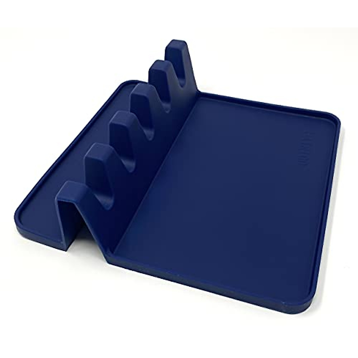 Silicone Spoon Rest Holder for Stove Top, Silicon Utensil Rests for Kitchen Countertop, Large Heat Resistant Spatula Spoon Reat for Cooking with 5 Slots with Drip Pad BBQ Utensil Holder (Sapphire)