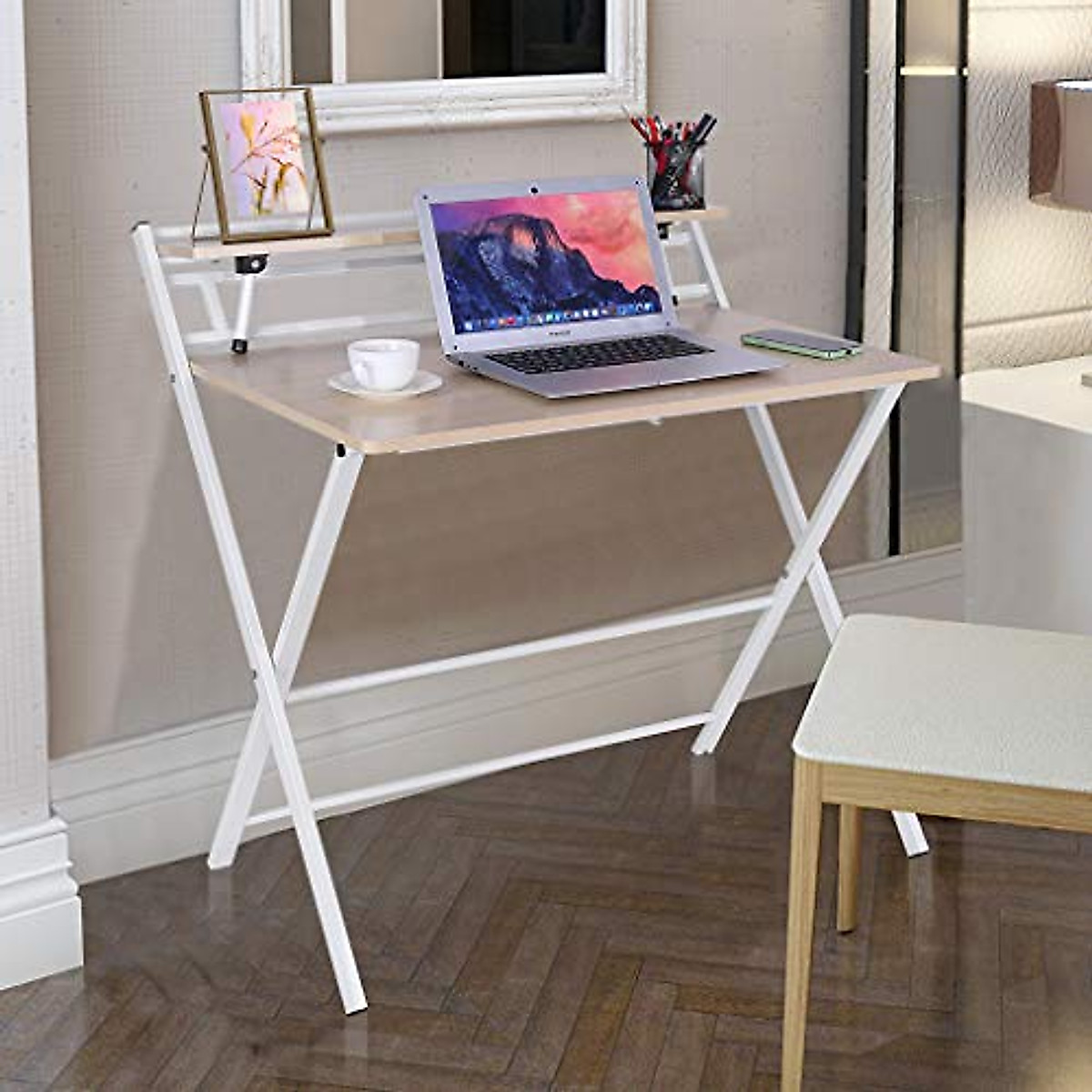 Zewuai Double Layer Folding Study Desk for Small Space Home Office Desk Simple Laptop Writing Table 80x 50x72.5cm -U.S. Shipping