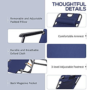 Outsunny 2-in-1 Folding Patio Lounge Chair w/Pillow, Outdoor Zero Gravity Portable Sun Lounger Reclining to 120°/180°, Oxford Fabric, Navy