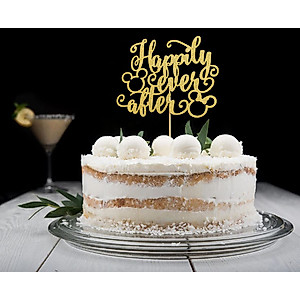 Happily Ever After with Cartoon Mice Cake Topper, Mouse Inspired Themed Wedding Engagement Bridal Shower Party Decorations, Gold Glitter