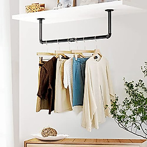 DAIKOYE Clothes Rack 36 Inch Industrial Pipe Clothes Rod,Heavy Duty Detachable Wall Mounted Black Iron Garment Bar,Space-Saving Hanging Clothes Rack,Multi-Purpose Hanging Rod for Closet 2 Base