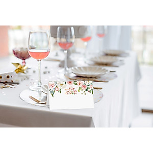 Place Cards for Floral Party, Editable Name Place Cards, Seating Place Cards for Tables, Tent Style Cards for Wedding, Valentine's Day, Bride & Baby Shower, Easy Folding, Pack of 25 Escort Cards(B17)