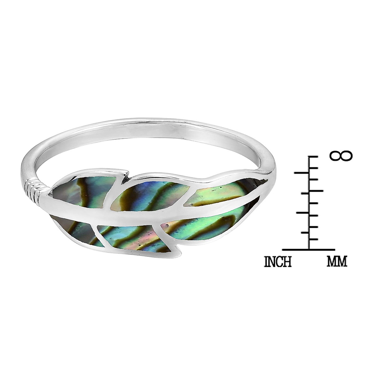 AeraVida Floating Feather Abalone Shell Inlay .925 Sterling Silver Ring, shell, not known,
