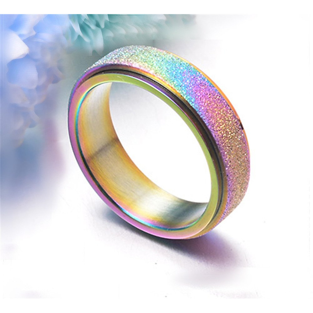 PAURO Women's Stainless Steel 6MM Rainbow Flag Lucky Spinner Worry Ring Band Size 4