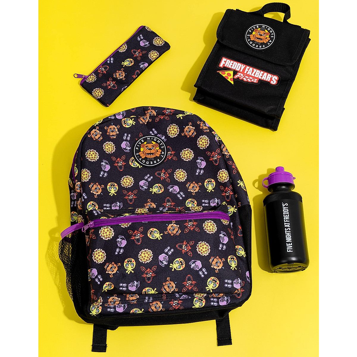 Five Nights at Freddy's Backpack Set Kids 4 Piece Lunch Box Water Bottle Pencil Case