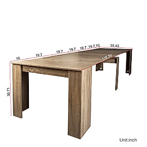 Pvillez Extendable Dining Table, 118.5" Modern Rectangular Extendable Table, Wooden Kitchen Table Dining Room Table, Long Desk Table Large Console Table Office Table for 6 8 10 12 People (White Oak)