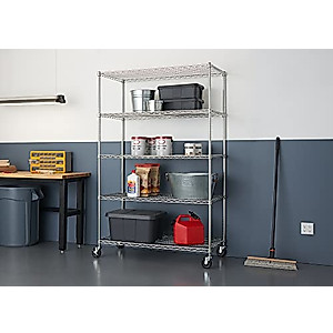 TRINITY 5-Tier NSF EcoStorage Shelving Rack with Wheels, 48 by 24 by 72-Inch, Chrome