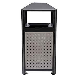 Oiveinya Industrial Waste Container,Stainless Steel Galvanized Heavy Duty Trash Can with Lid and Ashtray,Large Square Trash Can for Industrial Mall Kitchen Restaurants Indoor Outdoor (15 Gallons)