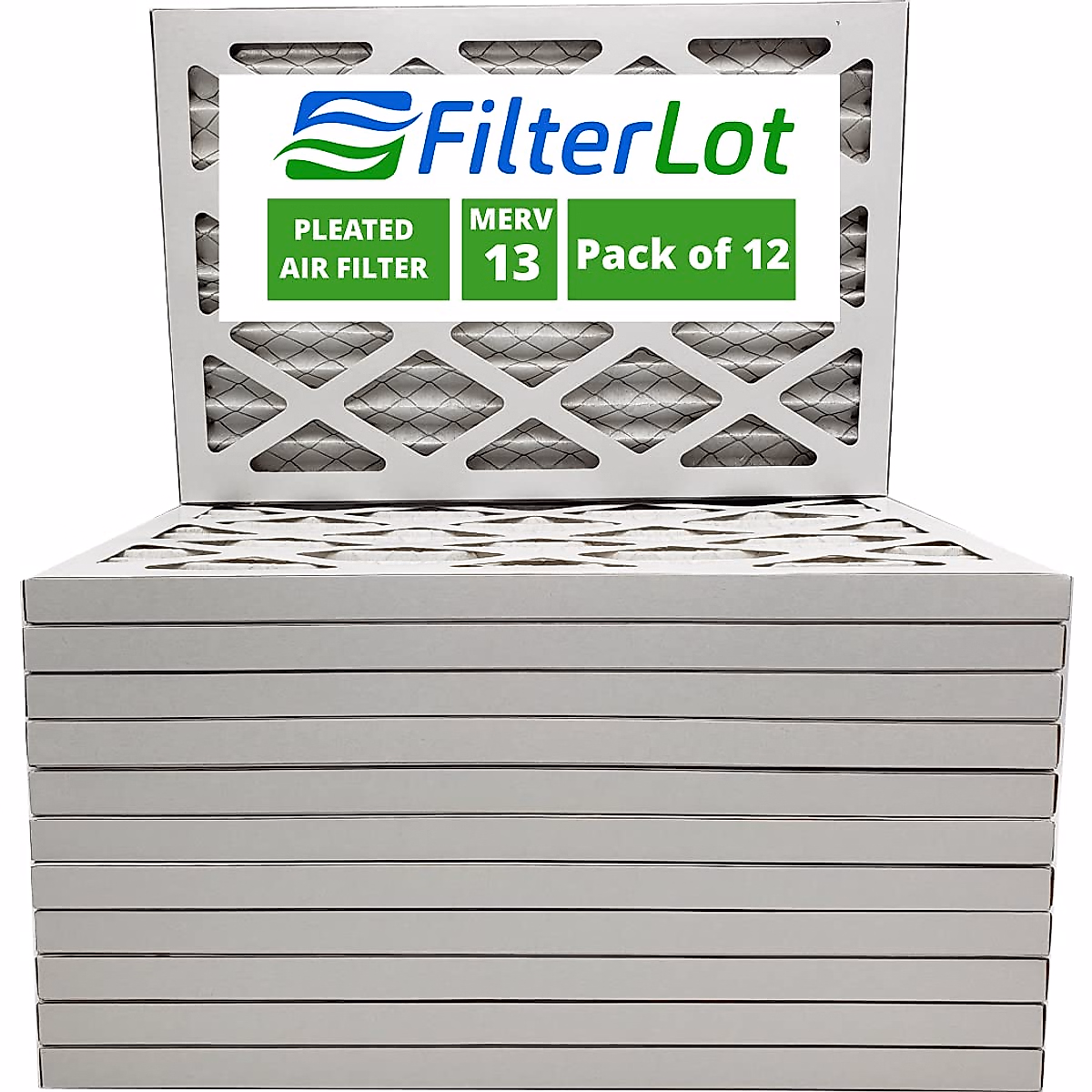 FilterLot 20x25x1 Air Filter MERV 13, Pleated HVAC AC Furnace Filters (12-Pack)