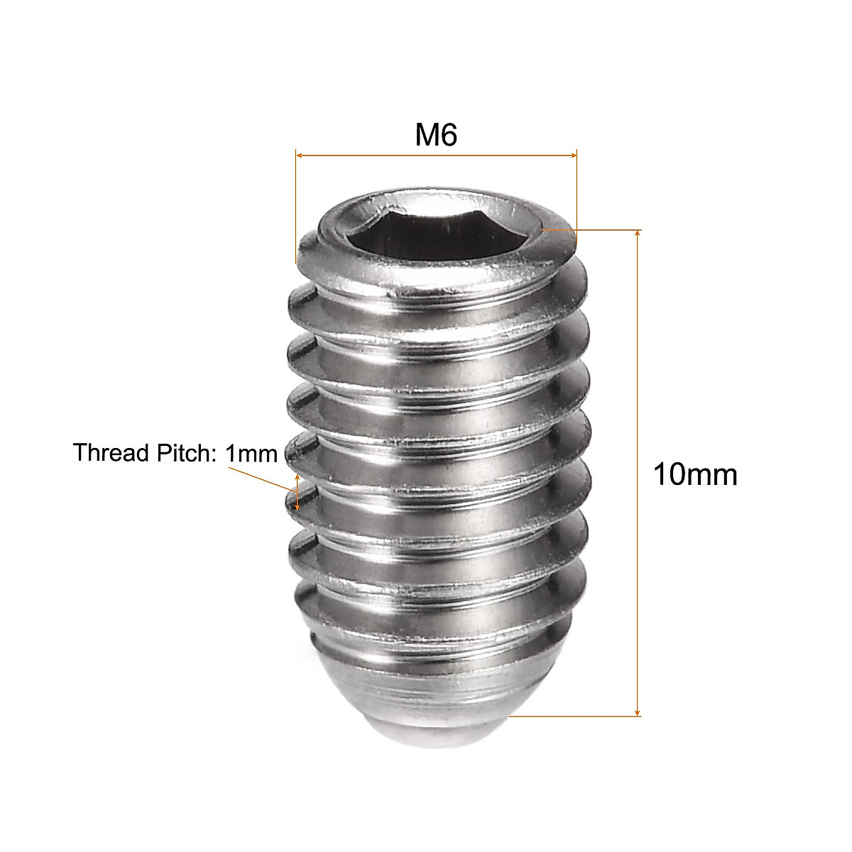 uxcell Ball Point Set Screws, M6 x 10mm 304 Stainless Steel Metric Spring Hex Socket Screw 10pcs