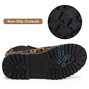 Harvest Land Girl Boots Kids Ankle Boots Warm Side Zipper Boots Low heel Short Booties Winter Snow Boots Anti-Slip Outdoor Shoes for Little Kids/Big Kids Leopard Size 13
