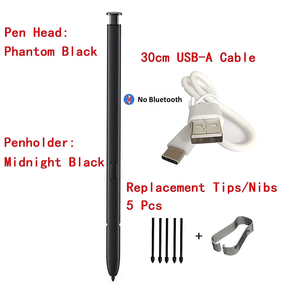 yuzhiyong Galaxy S22 Ultra Stylus Pen Replacement for Samsung Galaxy S22 Ultra 5G Touch Stylus Pen S Pen(Without Bluetooth) Replacement Tips/Nibs and 30cm USB-A Cable (Phantom Black)
