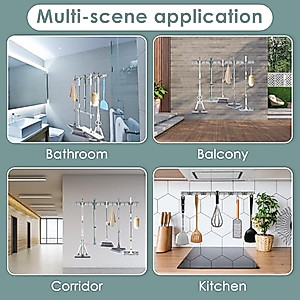 US Broom Holder Wall Mount Stainless Steel Mop and Broom Holder with 5 Racks and 6 Hooks Effective Broom Organizer Versatile Broom Hanger Wall Mount for Kitchen Closet Laundry Room Pantry(1)