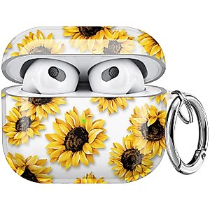 Maxjoy Compatible AirPods 3rd Generation Case Cover, Sunflower Clear Cute 3rd Generation Case for Women with Keychain Protective Hard Gen 3 Shell Designed for Apple AirPod 3 Case 2021, Flower