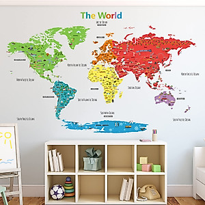 DECOWALL DL3-1902N XLarge Colorful Landmark World Map Wall Stickers (62x42 inch) Wall Decals Peel and Stick Removable Wall Stickers for Kids Nursery Bedroom Living Room décor