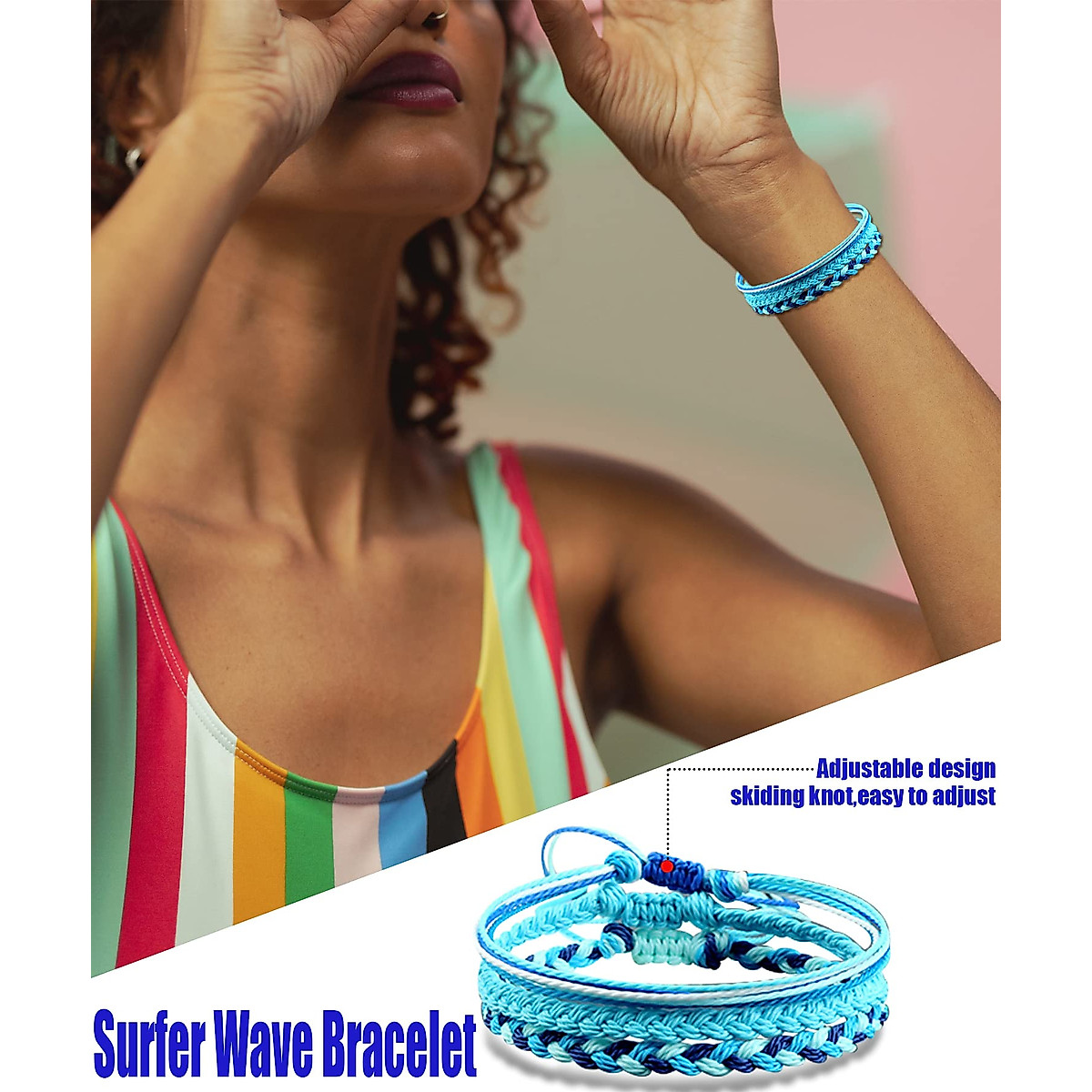 COLOYAN 24 Pieces String Bracelets for Women Adjustable Waterproof Boho Rope Bracelets Wave Surfer Friendship Bracelets Summer Beach Anklets Jewelry