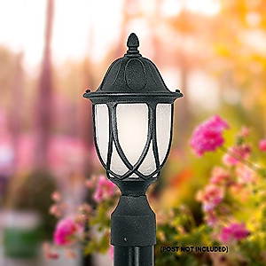 Designers Fountain Capella Outdoor Post Light, 19.25 Inch Lantern Lamp Lighting Fixture, Satin Crackled Glass Shade, Black, 2866-BK