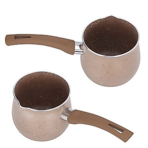 Milk Pan, 10cm Dia Nonstick Saucepan with Pour Spouts Aluminum Alloy Sauce Pan Enameled Inside Coating Small Soup Pot with Single Handle for Coffee Butter Chocolate(Brown)