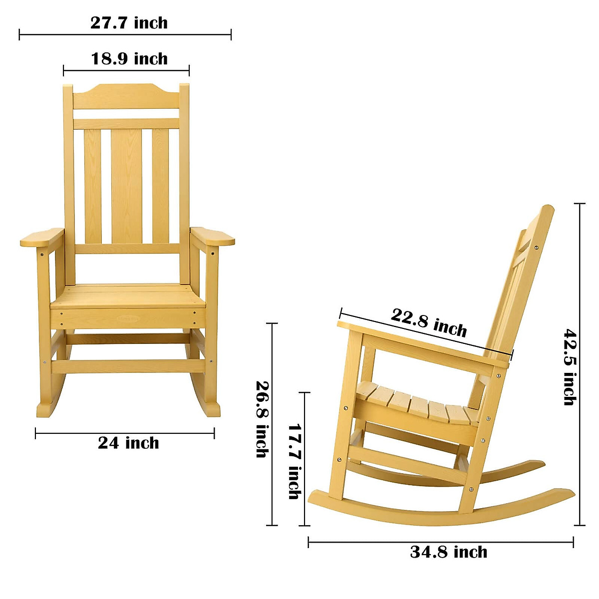 hOmeHua Patio Rocking Chair, All Weather Resistant Outdoor Indoor Fade-Resistant Patio Rocker Chair，Stable Durable Smooth Rocking, Comfortable Easy to Maintain, Load Bearing 350 lbs - Yellow