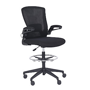 Amazon Basics Mid-back Mesh Office Drafting Chair Stool with Adjustable Footrest, Flip-Up Arms