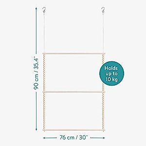 Navaris Baby Hanging Clothes Rack - Beaded Clothing Organizer for Nursery, Kids Room, Bedroom - Wood Bead 30" Hanger Rail with Ceiling Mount Hooks