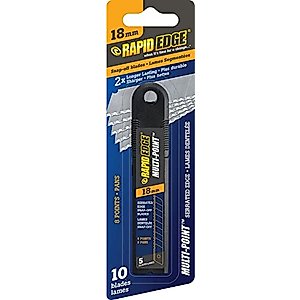 Rapid Edge Multi-Point 18mm Serrated Snap-Off Utility Knife Blades with 10 Blades (1 Pack)