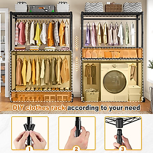 Raybee Heavy Duty Clothes Rack with Cover, 81" H Clothing Racks for Hanging Clothes with Wheels & Adjustable Feets, Portable Clothes Rack Freestanding Closet Garment Rack Max Load 500LBS (Black)